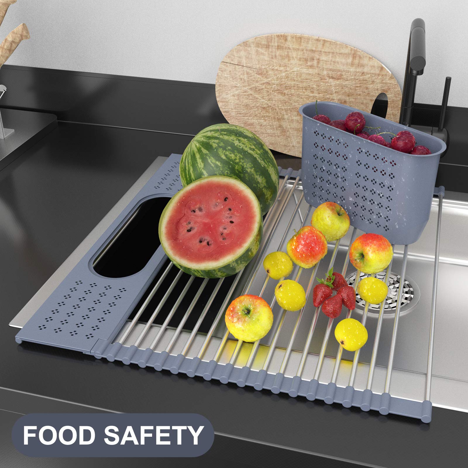 LEMIKKLE Roll Up Dish Drying Rack 17.5" x 15.2" Over The Sink Dish Drying Rack,Multi-Purpose Kitchen Rolling Dish Drainer Foldable SUS304 Stainless Steel Dish Drying Rack
