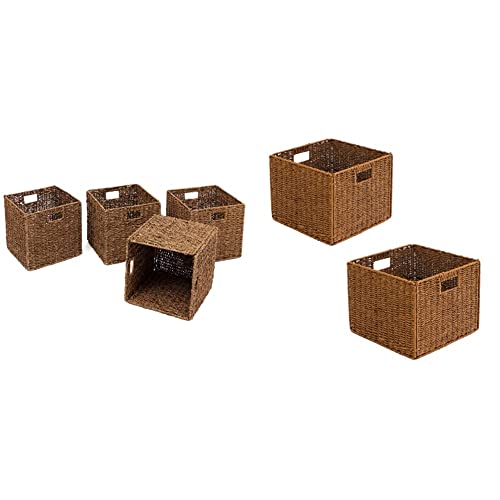 Trademark Innovations Foldable Storage Basket, 12"L x 12"W x 12"H, Brown, 4 Pack & Foldable Storage Basket with Iron Wire Frame By (Set of 2)