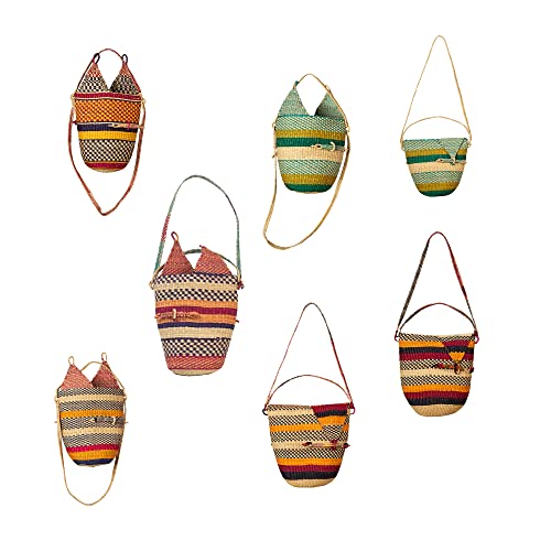 Handmade In Ghana Traditional African Colorful Bolga Basket Purse Bolgatanga Oval Handwoven Market Basket,Hand Crafted Multi-colored Storage Basket (Medium (H-12"), Multi)