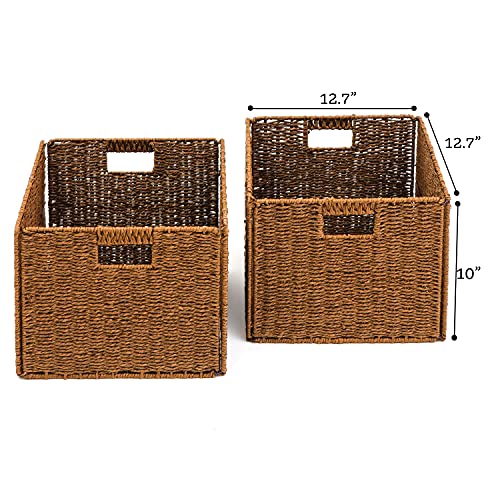 Trademark Innovations Foldable Storage Basket, 12"L x 12"W x 12"H, Brown, 4 Pack & Foldable Storage Basket with Iron Wire Frame By (Set of 2)