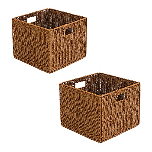 Trademark Innovations Foldable Storage Basket, 12"L x 12"W x 12"H, Brown, 4 Pack & Foldable Storage Basket with Iron Wire Frame By (Set of 2)