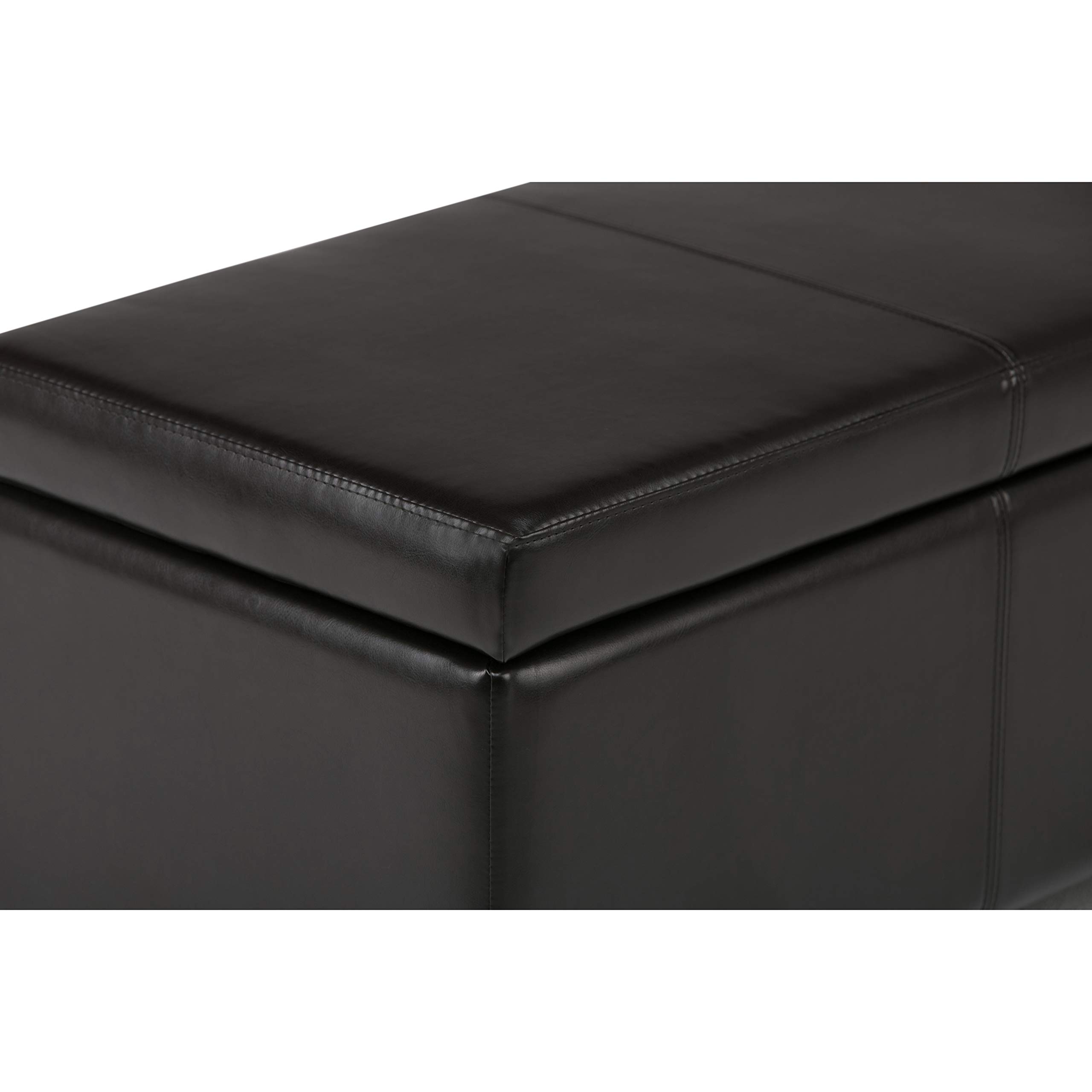 SIMPLIHOME Avalon 48 inch Wide Contemporary Rectangle Storage Ottoman Bench in Tanners Brown Vegan Faux Leather, Assembled, For the Living Room, Entryway and Family Room