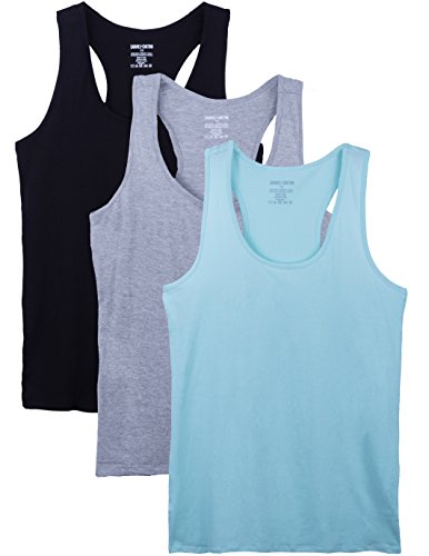 Caramel Cantina 3 Pack Cotton Racerback Tanktop (Large, Black/H.Grey/Mint)
