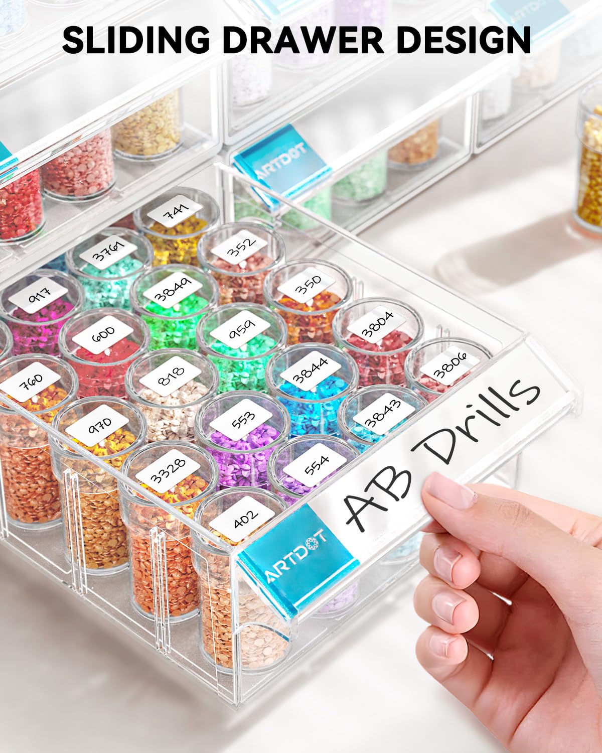 ARTDOT Diamond Painting Storage Containers, 4 Pack Stackable Bead Organizers with 128 Slots and Diamond Art Accessories and Tools for Beads Nail Pill Rhinestones Seed