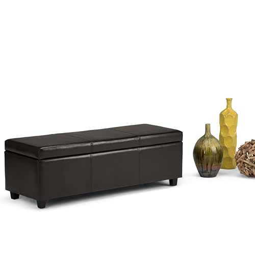 SIMPLIHOME Avalon 48 inch Wide Contemporary Rectangle Storage Ottoman Bench in Tanners Brown Vegan Faux Leather, Assembled, For the Living Room, Entryway and Family Room