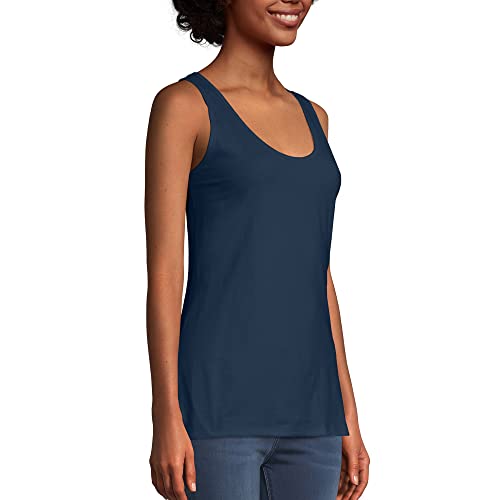 Hanes Womens Scoopneck Cotton Jersey Tank, Classic Top, Lightweight For Camisoles-lingerie, Navy, Medium US