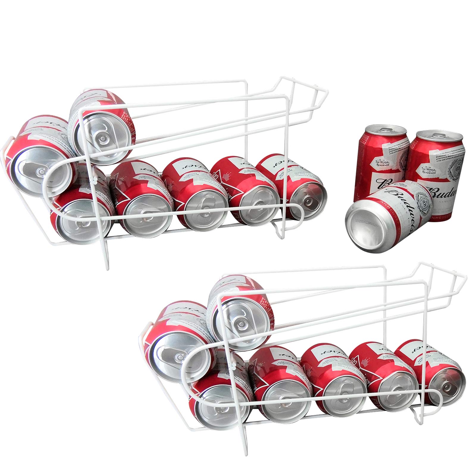 HOMOKUS 2 Pack Soda Can Organizer for Refrigerator, 2-Tier Soda Can Dispenser for Refrigerator, 10 Cans Soda Can Dispenser for Pantry, Wire Frame with Anti-Corrosion Baking Paint (White)