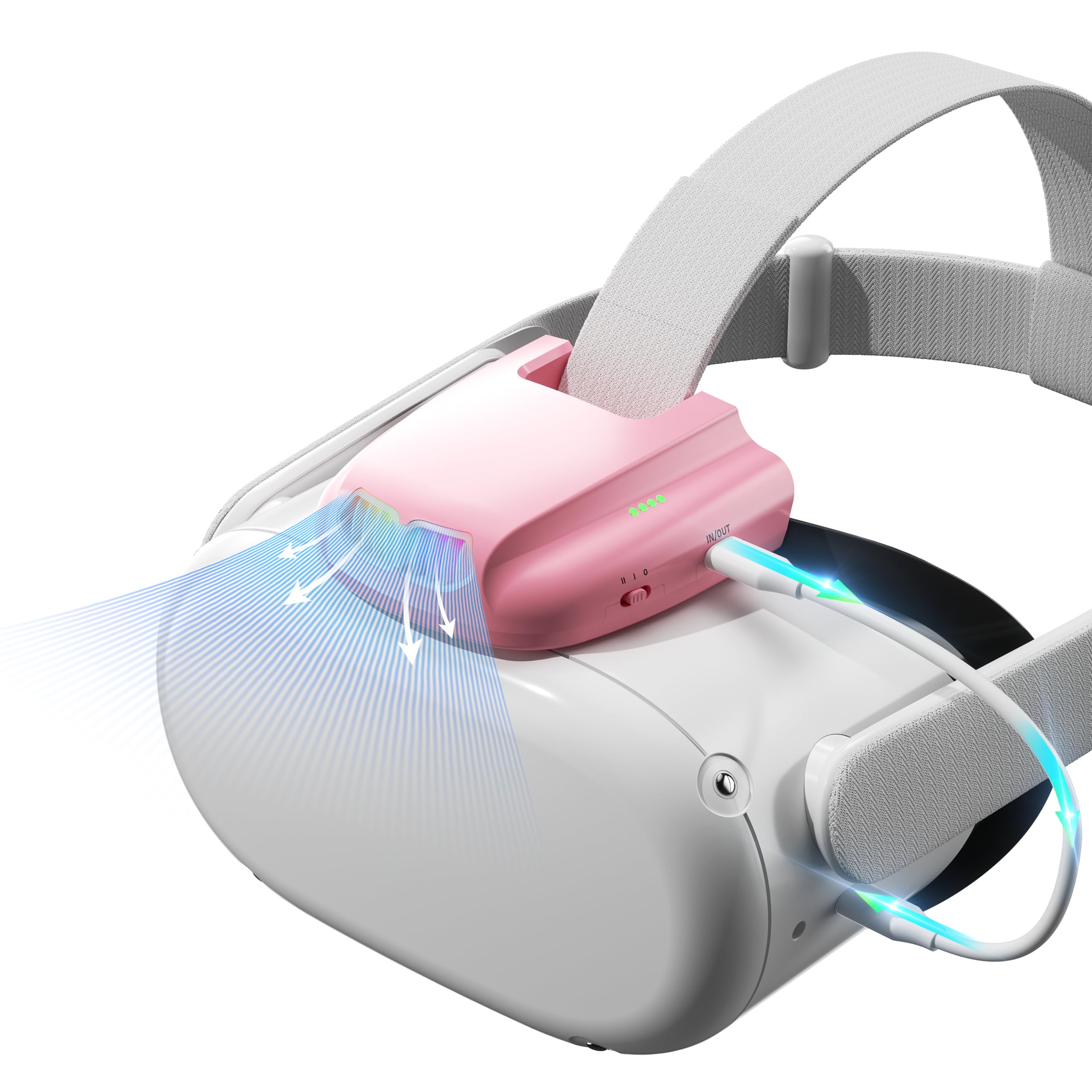 QWOS RGB Fitness Facial Interface Fan with 3000mAh Battery for Oculus Quest 2, Extend 2hrs Playtime, Soft PU Face Cover/Pad, Air Circulation Cooling Fan Ventilation to Reduce Lens Fogging