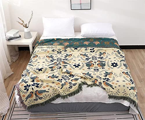 MSGKV Boho Throw Blankets 100% Cotton Blankets 80''Wx 90''L Throw Blanket for Bed Couch Sofa Double Sided Knit Blanket Warm Blanket Cover Sheet Reversible Blanket Wearable Fall Blanket