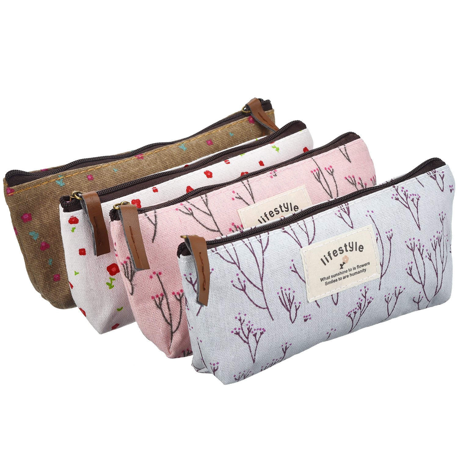 TecUnite 8 Pieces Pen Case Pencil Bag Canvas Pencil Pen Case Pen Holder Cosmetic Makeup Bag Set Christmas Present Bag (Floral Style)