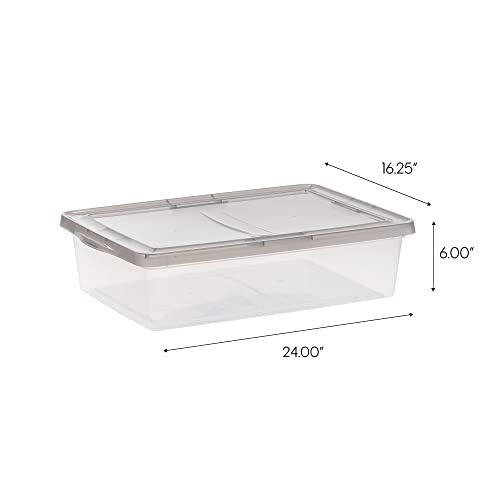 28 Quart Clear Under Bed Plastic Storage Box, Gray, Set of 6