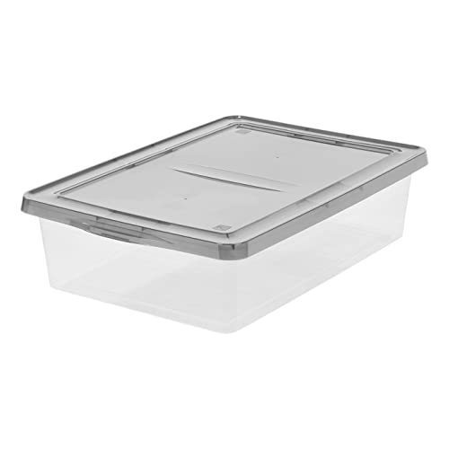 28 Quart Clear Under Bed Plastic Storage Box, Gray, Set of 6