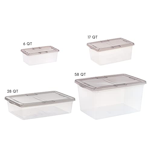 28 Quart Clear Under Bed Plastic Storage Box, Gray, Set of 6