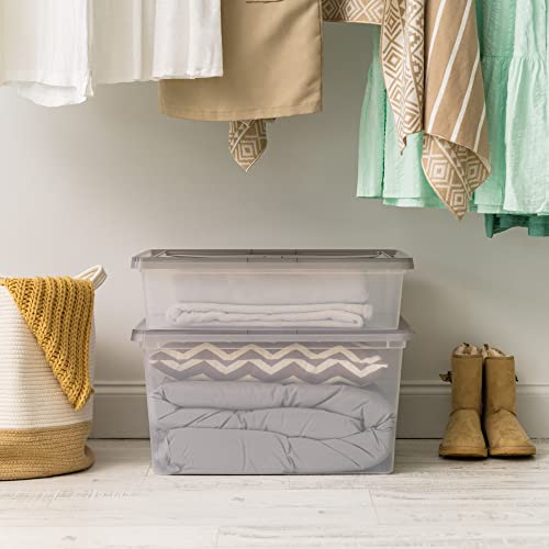 28 Quart Clear Under Bed Plastic Storage Box, Gray, Set of 6