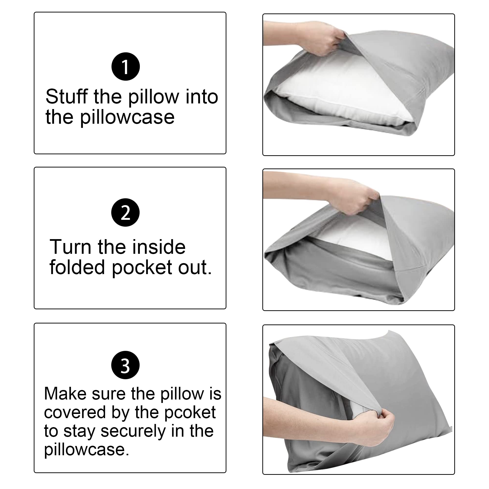FLXXIE 2 Pack Microfiber Queen Pillow Cases, 1800 Super Soft Pillowcases with Envelope Closure, Wrinkle, Fade and Stain Resistant Pillow Covers, 20x30, Black