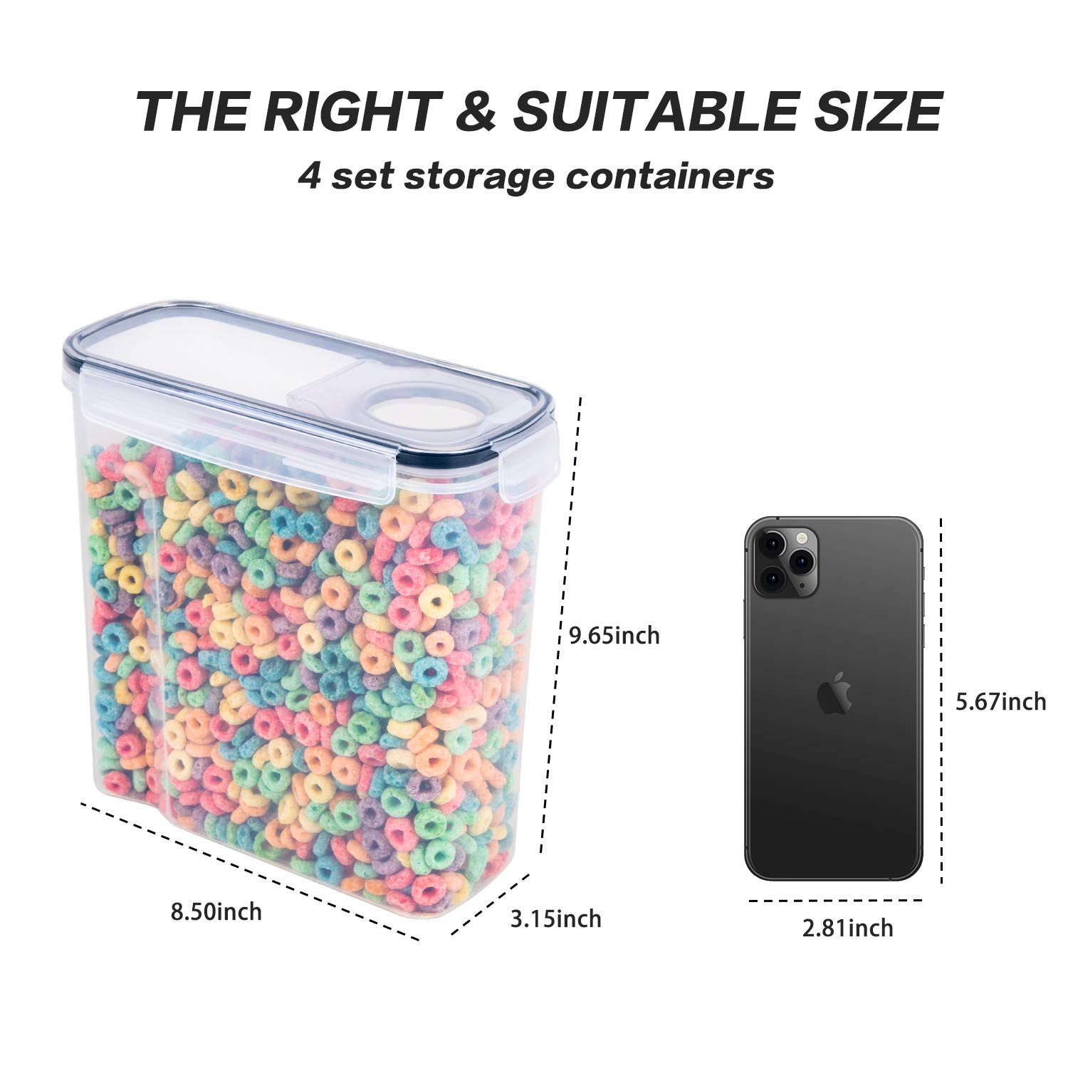 FOOYOO Cereal Containers Storage Set - 4 Piece Airtight Large Dry Food Storage Containers(135.2oz), BPA Free Dispenser Plastic Cereal Storage Containers with 16 Labels & Pen