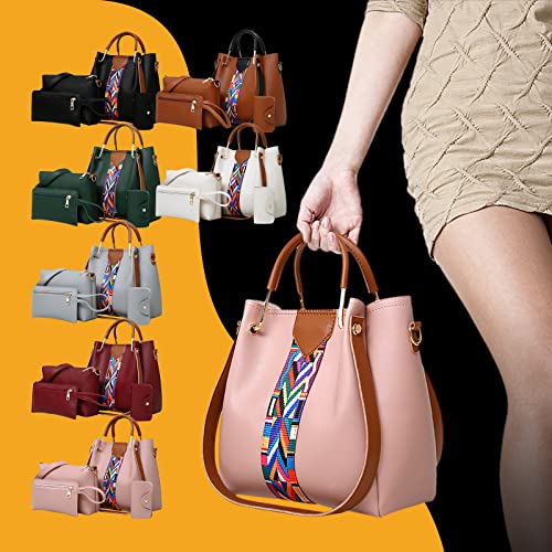 Onlyliua 4-PCS Handbags for Women, Retro Printing Pattern Wallet Tote Bag Shoulder Bag Top Handle Satchel Purse