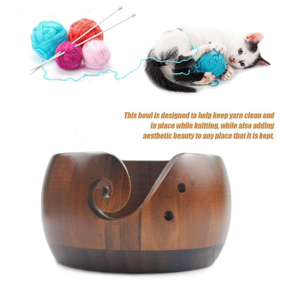 Joyeee Handmade Yarn Bowl, 6.3'' Crafted Wooden Yarn Storage Bowl with Lid Crocheting Knitting Bowl Yarn Holder Gift for Knitting Crochet Enthusiasts
