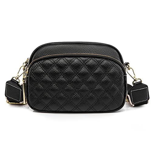 Camera Crossbody Bag for Women Genuine Leather Wide Strap Shoulder Bag Purse Trendy Design Camera Purse Crossbody Top Zip