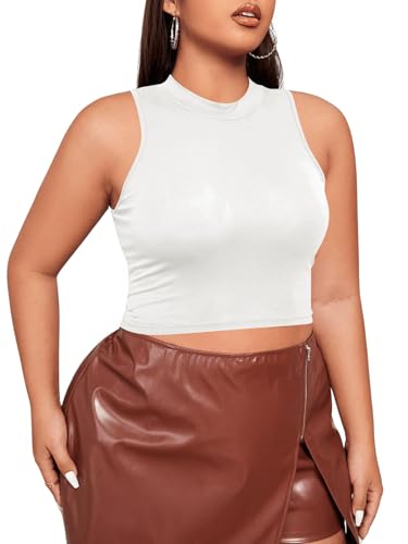 Floerns Women's Plus Size Sleeveless Ribbed Knit Solid Crop Tank Top White 4XL