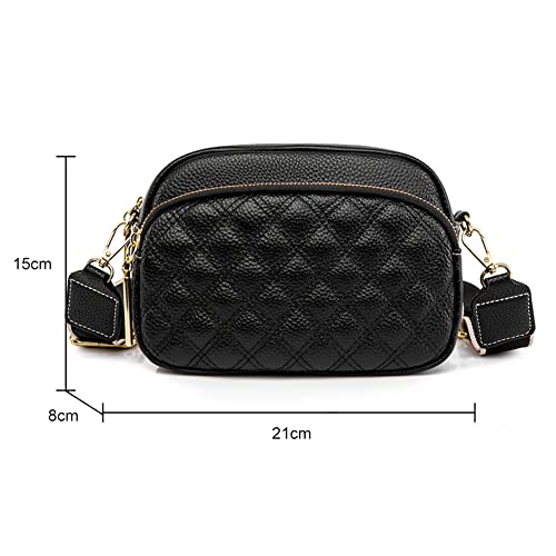 Camera Crossbody Bag for Women Genuine Leather Wide Strap Shoulder Bag Purse Trendy Design Camera Purse Crossbody Top Zip