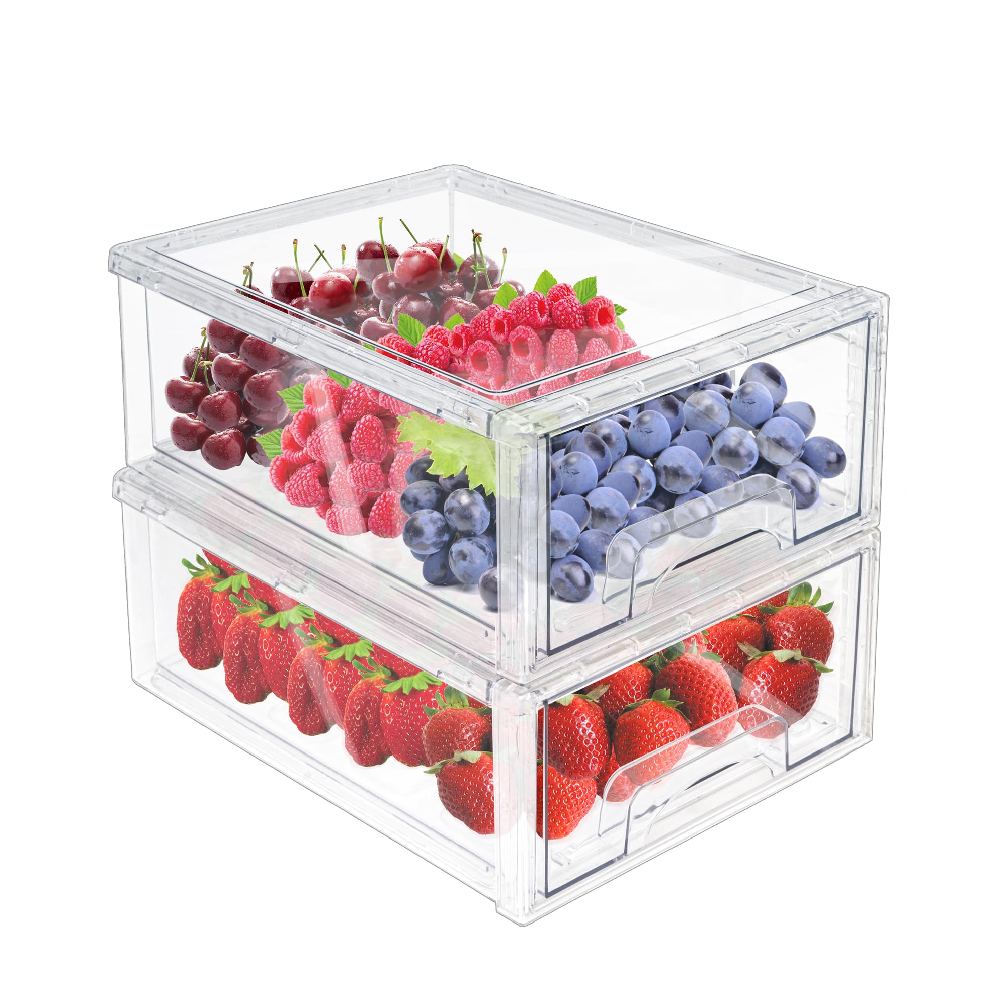 Mano 2Pack Clear Fridge Drawers Pull Out Stackable Refrigerator Drawer Organizer Bins Pantry Storage Box Plastic Food Containers for Kitchen Bathroom Office Closet (2pack-Large)