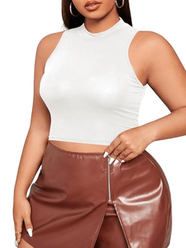 Floerns Women's Plus Size Sleeveless Ribbed Knit Solid Crop Tank Top White 4XL