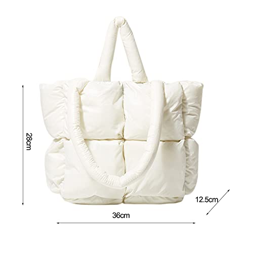 Puffer Tote Bag for Women Quilted Puffy Handbag Light Winter Down Cotton Padded Shoulder Bag Down Padding Tote Bag with Inner Zip Pocket