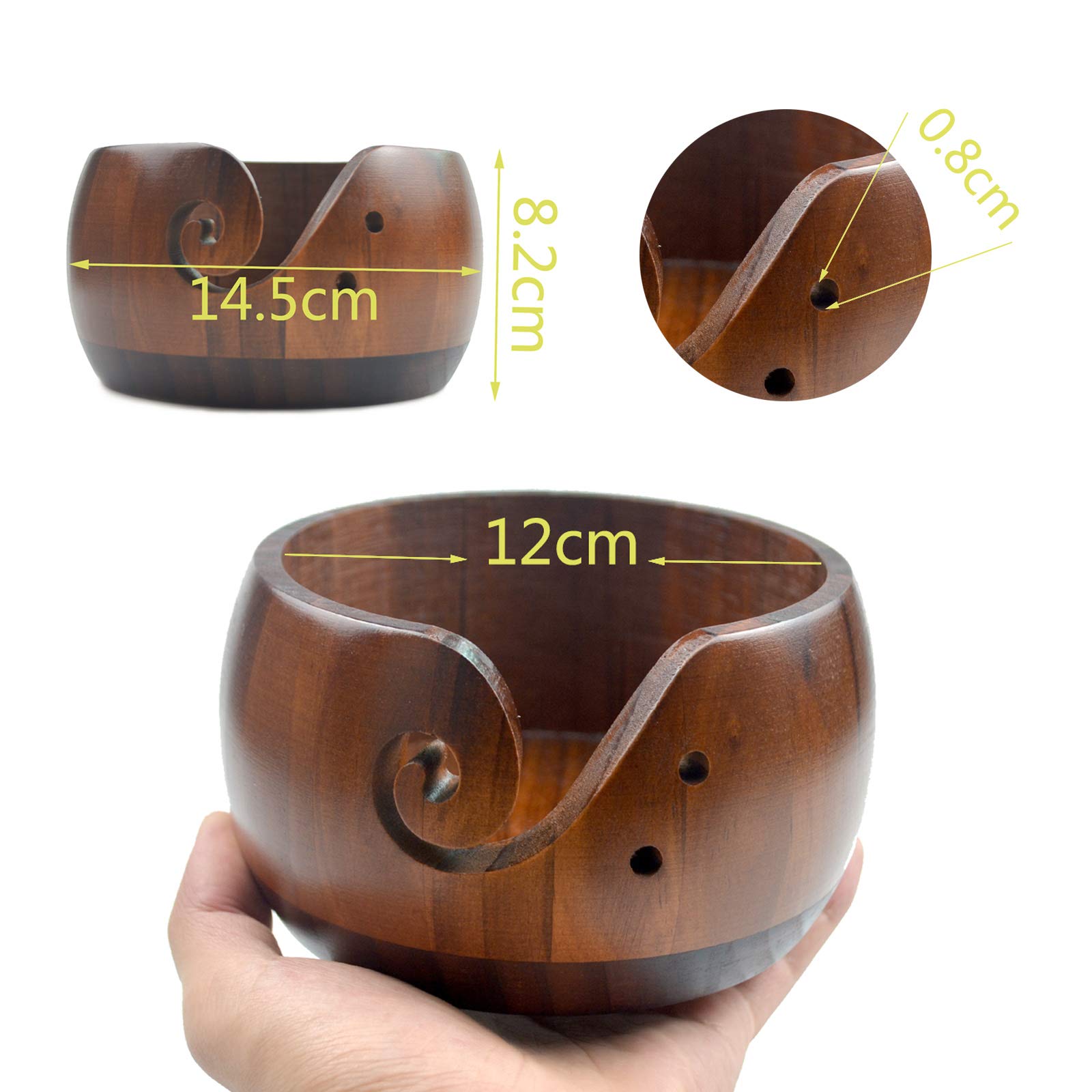 Joyeee Handmade Yarn Bowl, 6.3'' Crafted Wooden Yarn Storage Bowl with Lid Crocheting Knitting Bowl Yarn Holder Gift for Knitting Crochet Enthusiasts