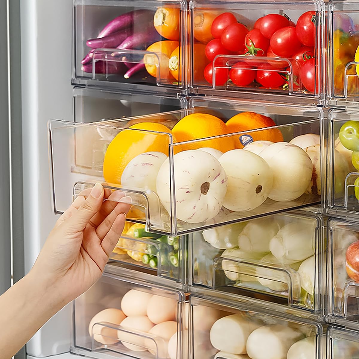 Mano 2Pack Clear Fridge Drawers Pull Out Stackable Refrigerator Drawer Organizer Bins Pantry Storage Box Plastic Food Containers for Kitchen Bathroom Office Closet (2pack-Large)
