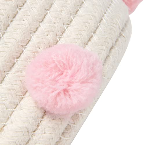 putyEosu Cotton Woven Basket Cute Pompom Decor Sundries Finishing Box Nordic Cosmetic Toys Organizer S