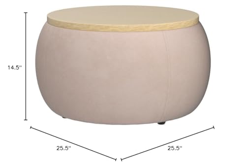 Kakotito Modern Round Storage Ottoman with Wooden Lid,Circle Ottoman Handmade Ottoman Coffee Table,End Table & Footstool for Living Room (Pink)