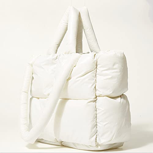 Puffer Tote Bag for Women Quilted Puffy Handbag Light Winter Down Cotton Padded Shoulder Bag Down Padding Tote Bag with Inner Zip Pocket