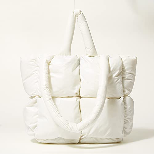 Puffer Tote Bag for Women Quilted Puffy Handbag Light Winter Down Cotton Padded Shoulder Bag Down Padding Tote Bag with Inner Zip Pocket
