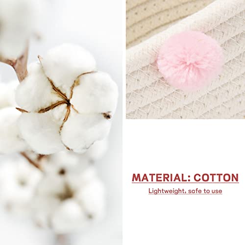 putyEosu Cotton Woven Basket Cute Pompom Decor Sundries Finishing Box Nordic Cosmetic Toys Organizer S