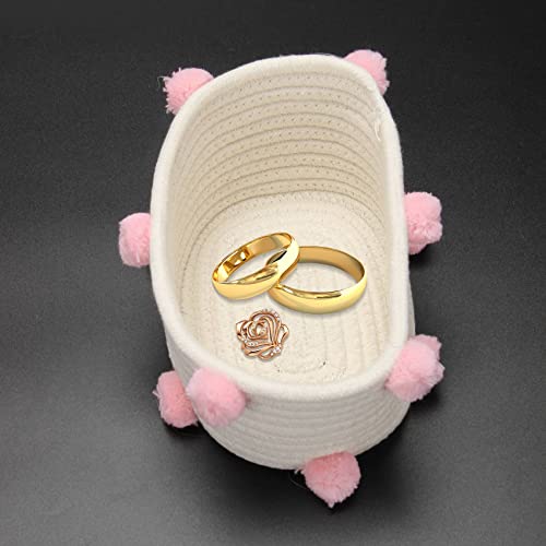 putyEosu Cotton Woven Basket Cute Pompom Decor Sundries Finishing Box Nordic Cosmetic Toys Organizer S