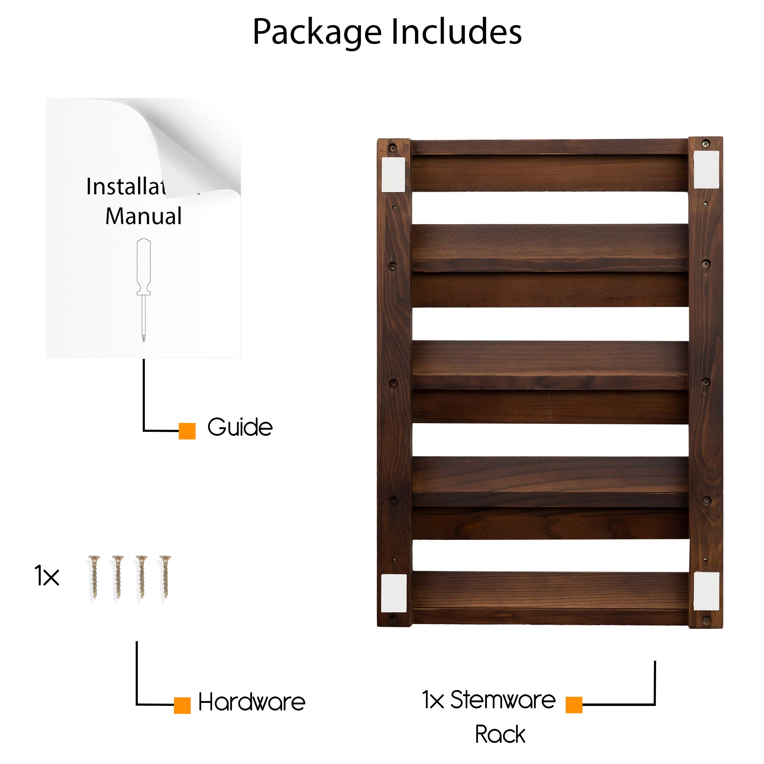 Rustic State 4 Sectional Adjustable Under Cabinet Mount Wood Stemware Rack Hanging Shelf Glassware Holder Bar Organizer with up to 12 Wine Glass Storage 12 Inch Deep Chestnut