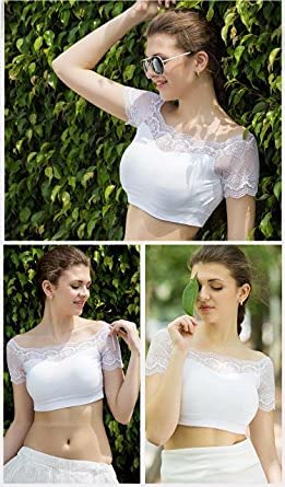 DRESHOW Lace Bralette Tank Tops Wireless Bra Lace Crop Top Padded Stretch Spaghetti Thin Strap Yoga Sports Bra for Women 92.5-165 Lbs