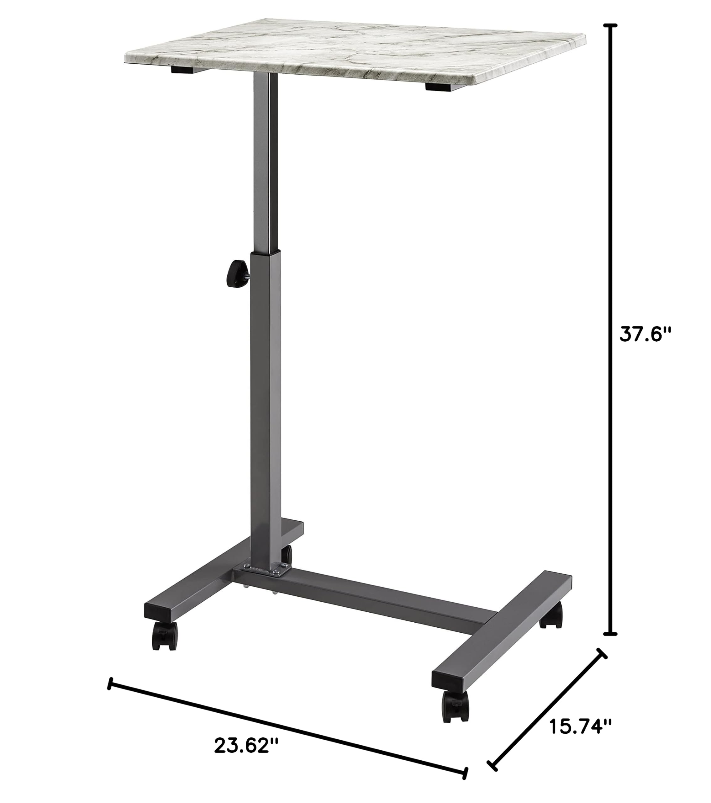 Seville Classics Airlift Height Adjustable Mobile Rolling Laptop Cart Computer Workstation Desk Table for Home, Office, Classroom, Hospital, w/Wheels, Overbed Sit Stand (24"), Faux Marble