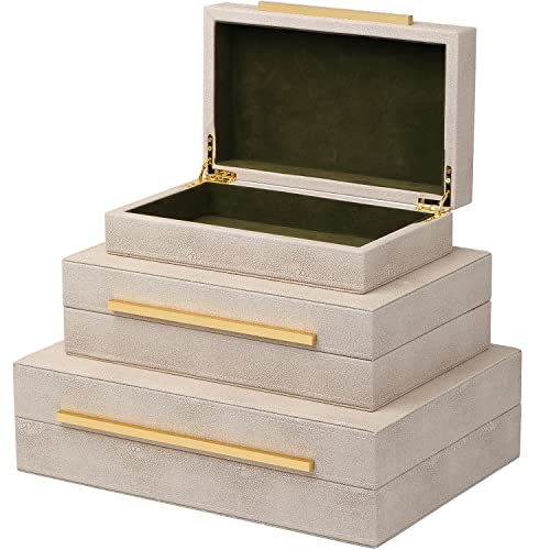 XIGEXIGE Faux Large Shagreen Leather Decorative Box Set of 3 Pcsļ¼Modern Ivory Decorative Boxes For Home Decor with Lids, Men'S Women'S Storage Jewelry Box Organizer