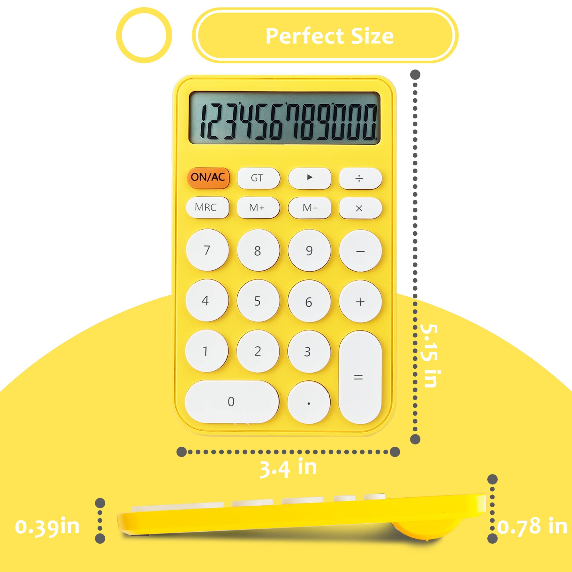 Standard Calculator 12 Digit,Desktop Large Display and Buttons,Calculator with Large LCD Display for Office,School, Home & Business Use,Automatic Sleep,with Battery,with Battery (Yellow and White)