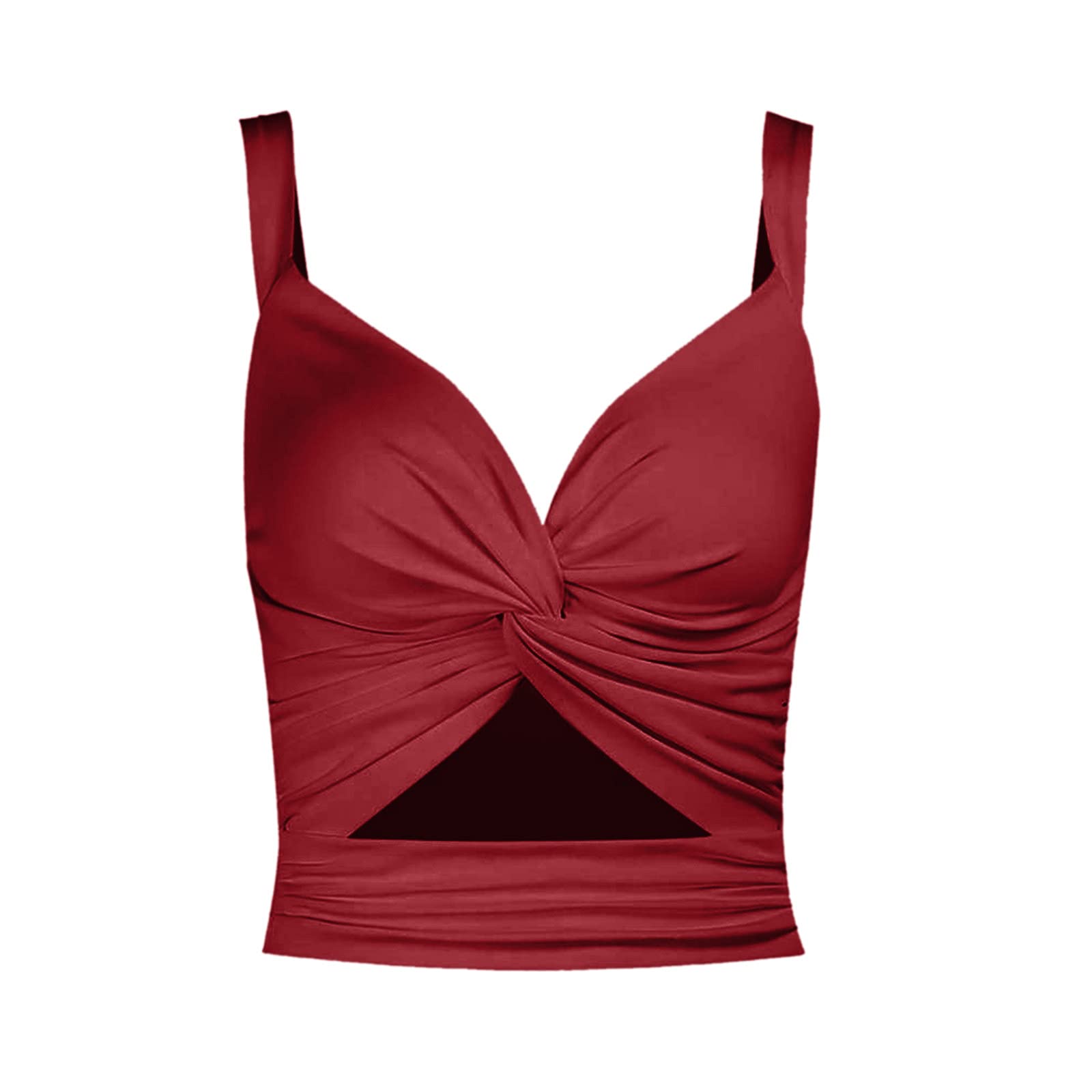 Aniywn Women's Sexy Deep V-Neck Cut Out Crisscross Tie Back Crop Tank Top Tight Sleeveless Racerback Tank Crop Tops Red
