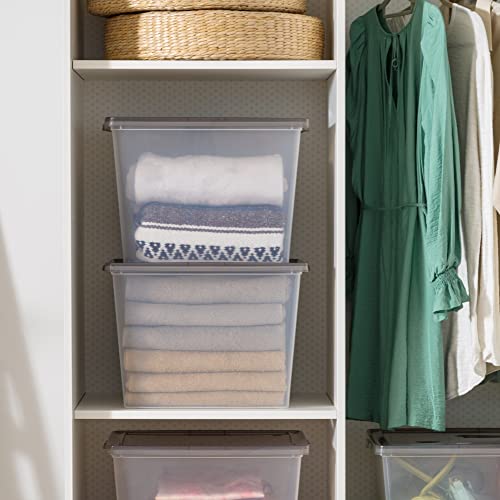 36 Quart Snap Top Clear Plastic Storage Box, Gray, Set of 6