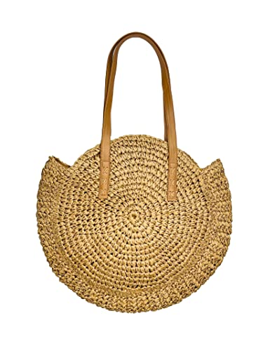 Seamido Straw Bag Handwoven Beach Bags Corn Straw Tote Woven Shoulder Bag For Women (Khaki)