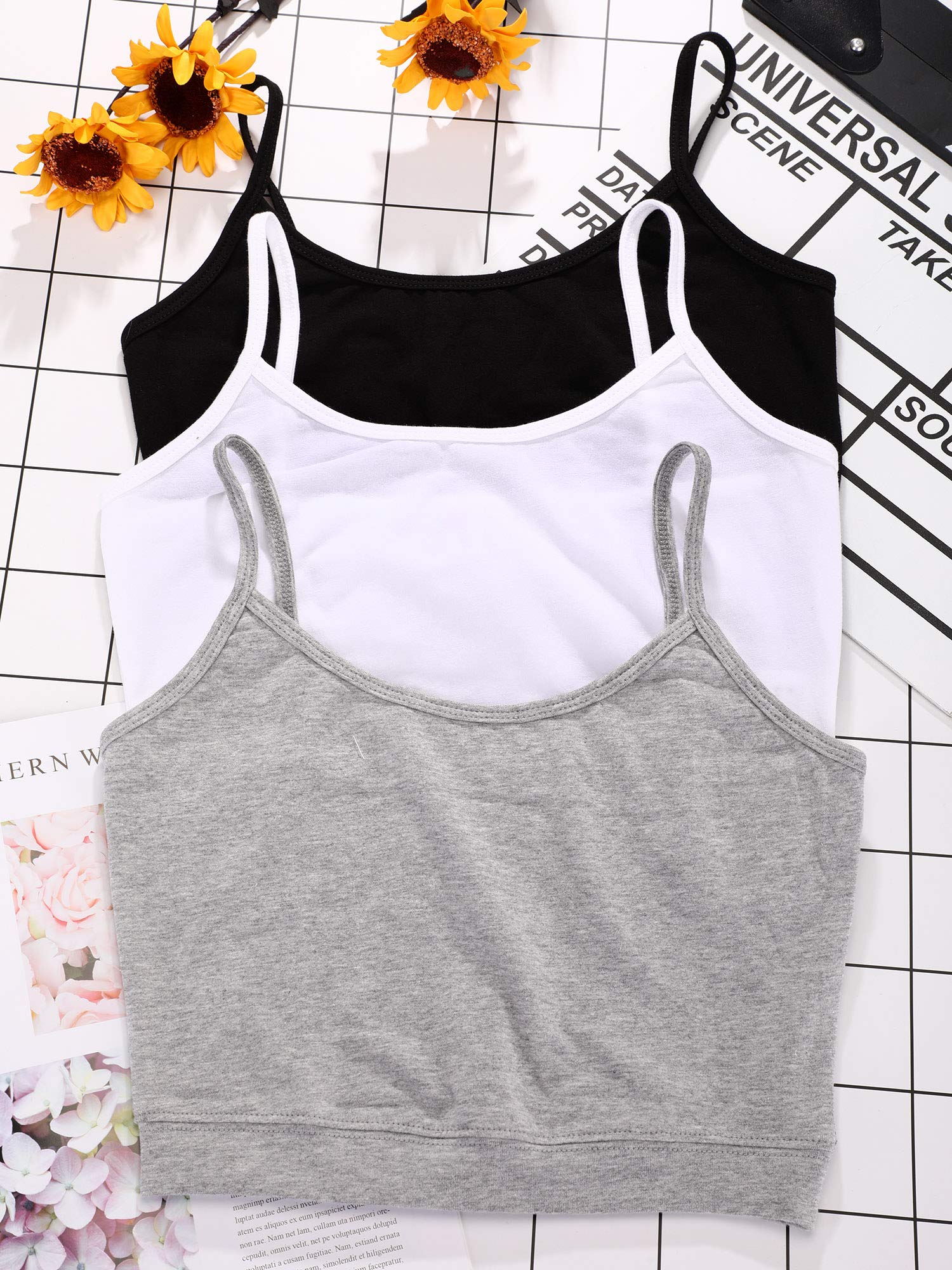 3 Pieces Spaghetti Strap Tank Camisole Top Crop Tank Top for Sports Yoga Sleeping (Black, White, Grey, S)