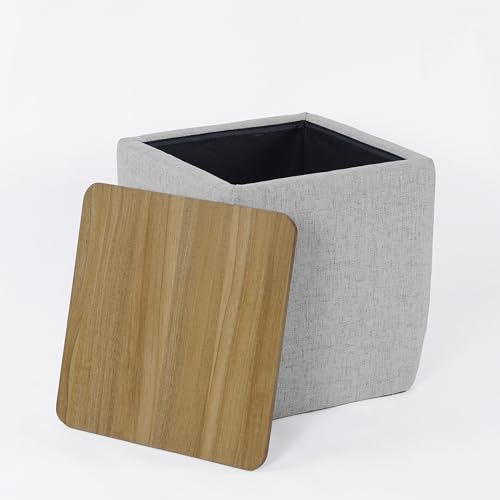 HomePop Home Decor Storage Ottoman with Wood Top|Upholstered Modern Square Storage Ottoman with Storage for Living Room & Bedroom, Gray Woven