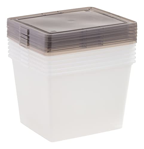 36 Quart Snap Top Clear Plastic Storage Box, Gray, Set of 6