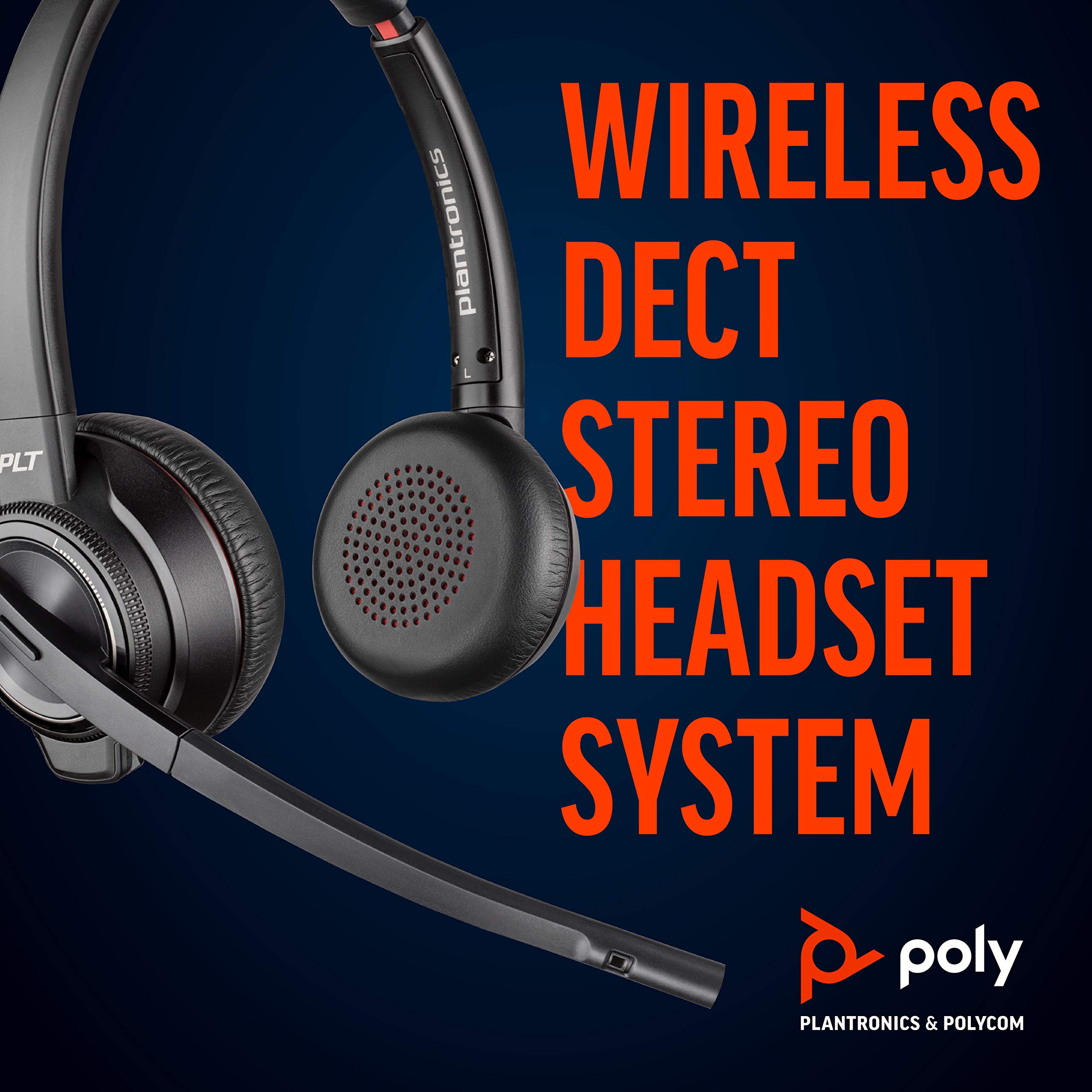 Plantronics - Savi 8220 Office Wireless DECT Headset (Poly) - Dual Ear (Stereo) - Compatible to connect to PC/Mac or to Cell Phone via Bluetooth - Works with Teams (Certified), Zoom