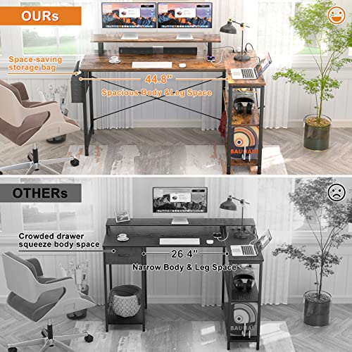 Homieasy L Shaped Computer Desk with LED Strip & Power Strip, 55 Inch Corner Desk with Monitor Stand Reversible Storage Shelves, Modern Simple Home Office Gaming Desk with Storage Bag(Rustic Brown)