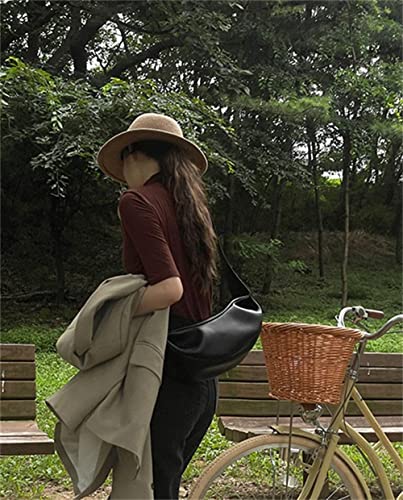 Women's Soft Surface Cowhide Hobo Bag Casual Leather Crossbody Bag Crescent Shoulder Bag Black